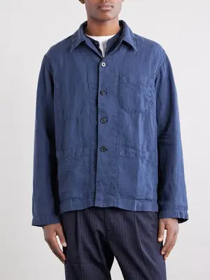 Hartford Perry Linen And Cotton-blend Woven Jacket - Blue