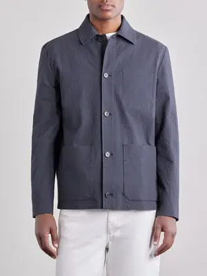 SLOWEAR Cotton And Silk-blend Seersucker Overshirt - Gray