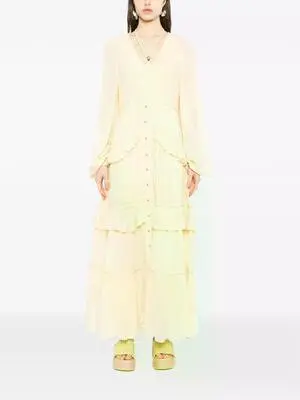 Farm Rio Butter Ruffled Buttoned Maxi Dress