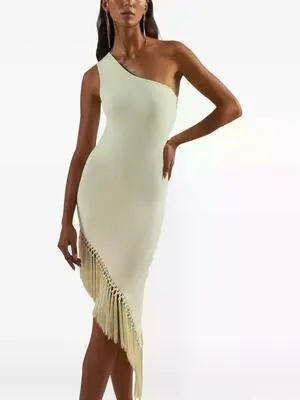 TALLER MARMO One-shoulder Fringe-trim Midi Dress