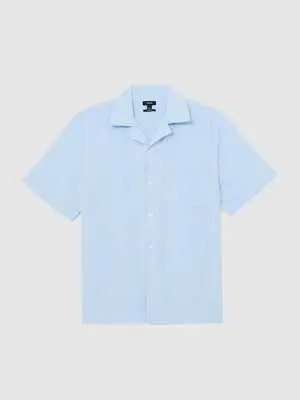 REISS Eclipse Textured Cuban-collar Short-sleeve Shirt - Soft Blue