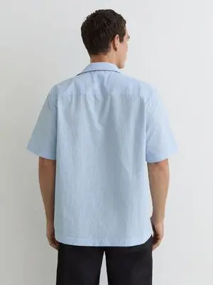 REISS Eclipse Textured Cuban-collar Short-sleeve Shirt - Soft Blue