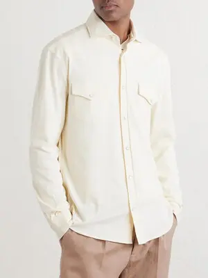 Brunello Cucinelli Honeycomb-knit Cotton Shirt - Yellow