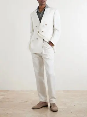 Brunello Cucinelli Slim-fit Cotton And Linen-blend Trousers - Neutrals