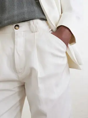 Brunello Cucinelli Slim-fit Cotton And Linen-blend Trousers - Neutrals