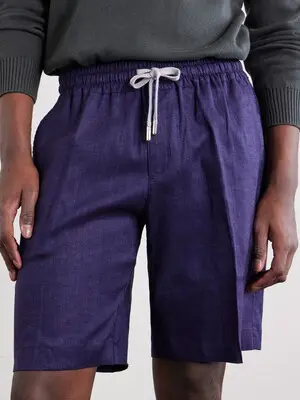 Fedeli Alfa Straight-leg Linen Shorts - Blue
