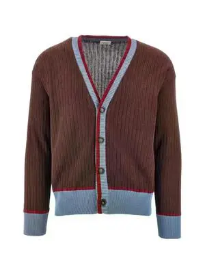 GALLIA Ribbed V-neck Cardigan - Brown