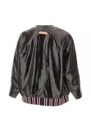 PDF Embroidered Logo Striped Jacket - Brown