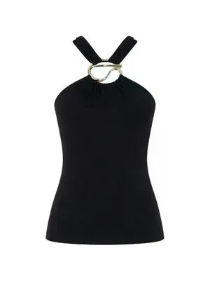 Coperni Halterneck Cotton Blouse With Metal Logo - Black