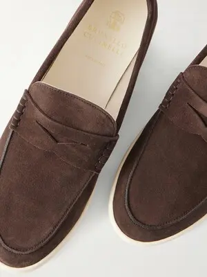 Brunello Cucinelli Suede Penny Loafers - Brown