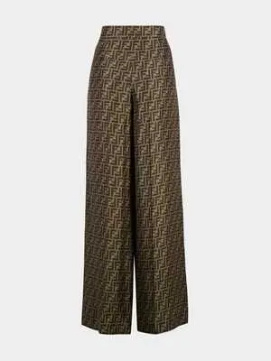 Fendi Ff Twill Wide-leg Trousers - Brown