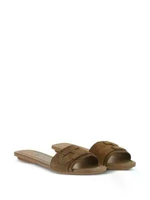 Hogan H685 Suede Flat Mules - Brown