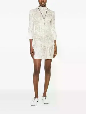 GONGDID DESIGN Pleated Bell-sleeve Mini Dress