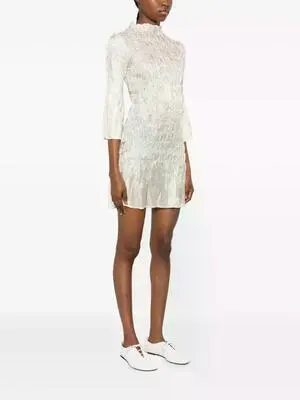 GONGDID DESIGN Pleated Bell-sleeve Mini Dress