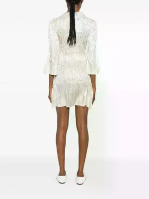 GONGDID DESIGN Pleated Bell-sleeve Mini Dress