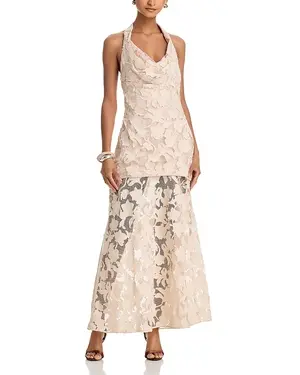 AMUR Calypso Cowl Neck Lace Dress