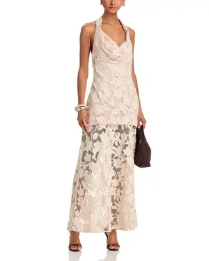 AMUR Calypso Cowl Neck Lace Dress
