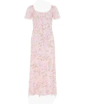 NEEDLE & THREAD Dream Garland Puff Sleeve Gown - Seashell/multi