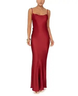 JLUXLABEL Satin Gown With Floral Trim - Red