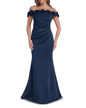 Eliza J Off The Shoulder 3d Floral Gown