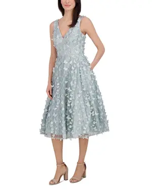 Eliza J 3d Applique Sleeveless Midi Dress