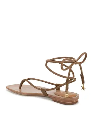 Veronica Beard Rosetta Suede Ankle Tie Flat Sandals