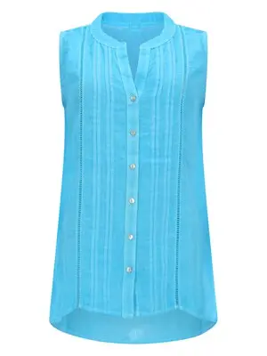 120% Lino Sleeveless Shirt - Azure
