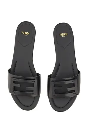 Fendi Leather Slides - Black