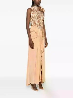 BABYLONE PARIS Sequin-embellished Floral-appliqué Maxi Dress