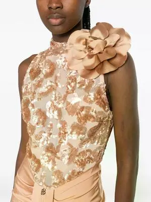 BABYLONE PARIS Sequin-embellished Floral-appliqué Maxi Dress