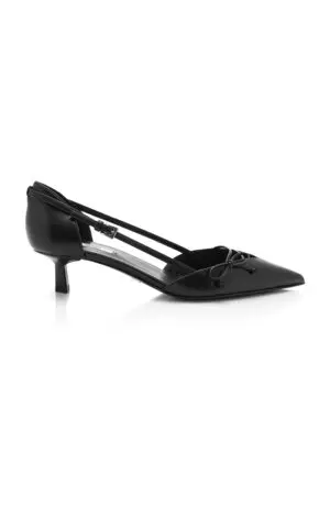 Prada Leather D'orsay Pumps With Kitten Heel And Bow Detailing - Black