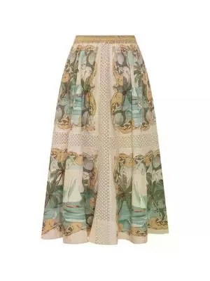 Farm Rio Royal Sea-print Midi Skirt - Neutrals