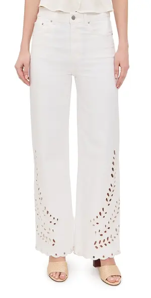 LE JEAN Eyelet Column Jeans - White