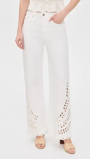 LE JEAN Eyelet Column Jeans - White
