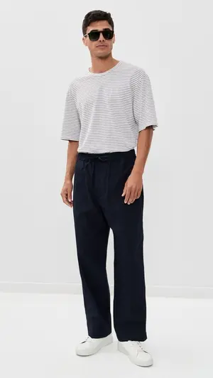 Officine Générale Elden Linen Mini Stripe Tee - Heather Grey/white