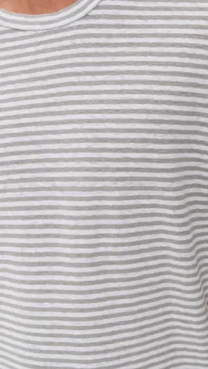Officine Générale Elden Linen Mini Stripe Tee - Heather Grey/white
