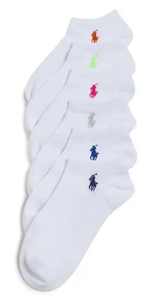 Polo Ralph Lauren Ultra Low Cut Flat Knit Socks 6-pack - White Assorted Bright Pony