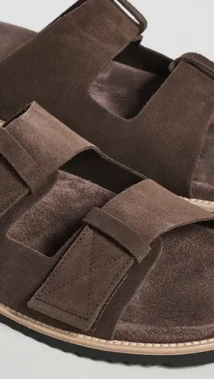 Allen Edmonds Seagrove Suede Two Strap Sandals - Bitter Chocolate