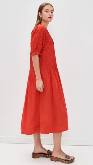 Sea Alberte Solid Puff Sleeve Dress - Red