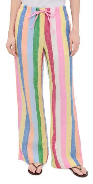 Faherty Brand Striped Linen Wide Leg Pants