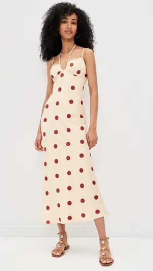 BAILEY ROSE Polka Dot Lace Trim Midi Dress - Cream