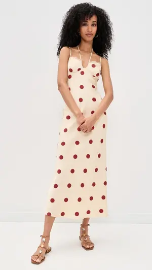 BAILEY ROSE Polka Dot Lace Trim Midi Dress - Cream