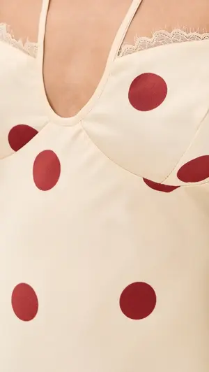 BAILEY ROSE Polka Dot Lace Trim Midi Dress - Cream