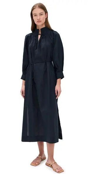 Merlette Shore" Maxi Dress With Pleated Detailing And Tie Belt