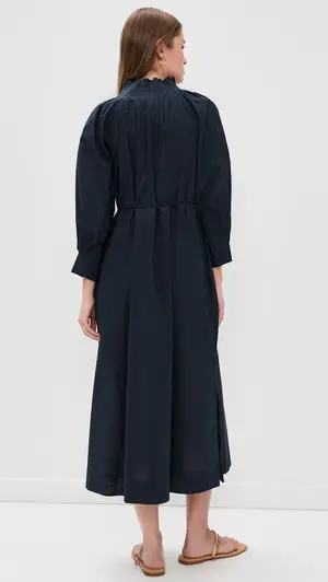 Merlette Shore" Maxi Dress With Pleated Detailing And Tie Belt