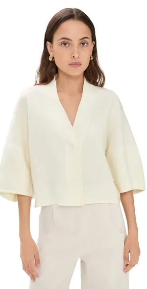 HOUSE OF DAGMAR Short Wool Cardigan With Surplice Neck - Off White