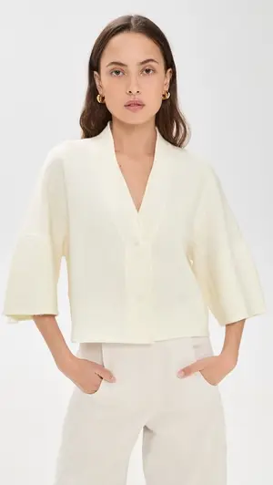 HOUSE OF DAGMAR Short Wool Cardigan With Surplice Neck - Off White