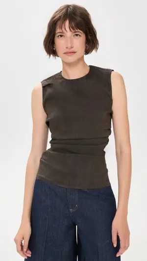 Proenza Schouler White Label Anoushka Top In Linen Slub - Coffee