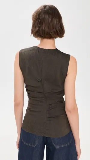 Proenza Schouler White Label Anoushka Top In Linen Slub - Coffee
