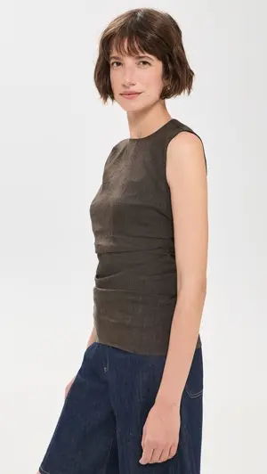 Proenza Schouler White Label Anoushka Top In Linen Slub - Coffee